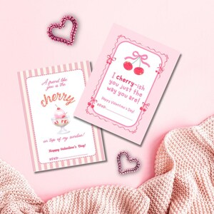 Printable Cherry Valentines Day Cards, Mini Valentines Cards, Coquette ...