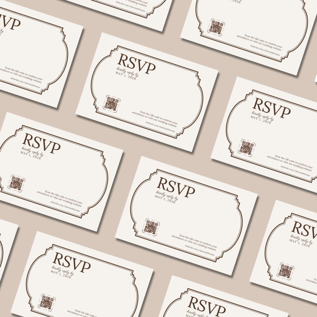 Minimal QR Code RSVP Card Template, Wedding Reply Card, Espresso Brown ...