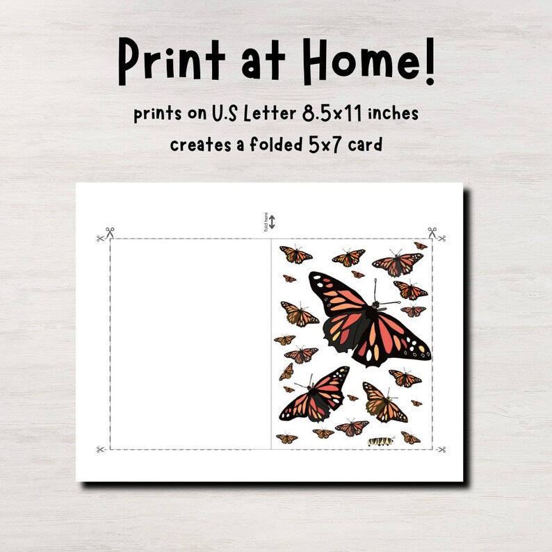 Butterfly Note Card, Printable Greeting Card, Monarch Notecards ...