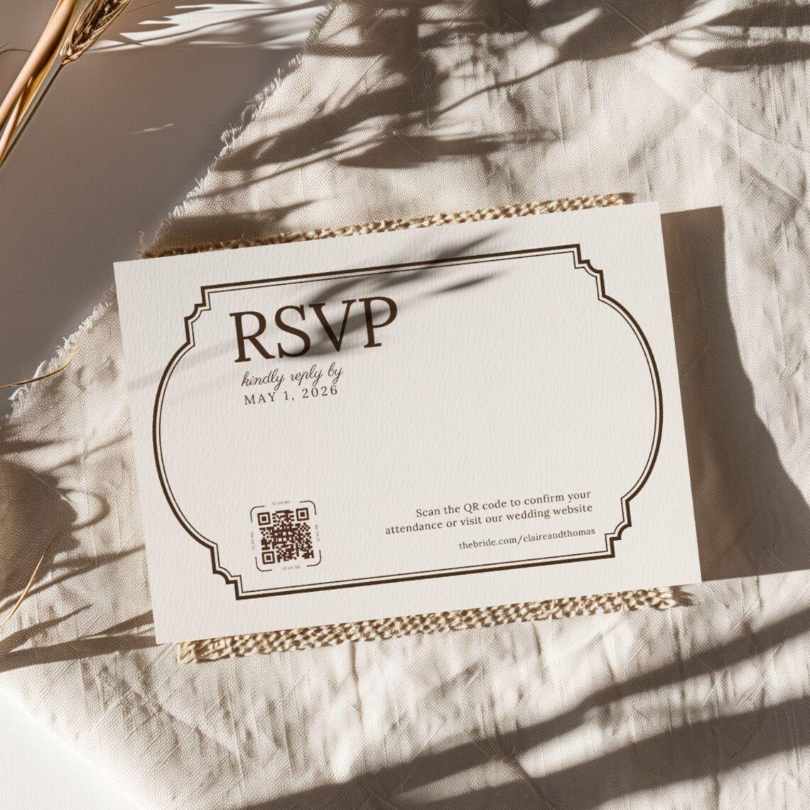 Minimal QR Code RSVP Card Template, Wedding Reply Card, Espresso Brown ...