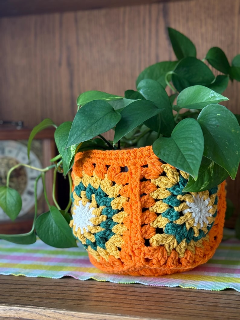 Handmade Crochet Granny Square Flower Pot With Plastic Insert | 100% ...