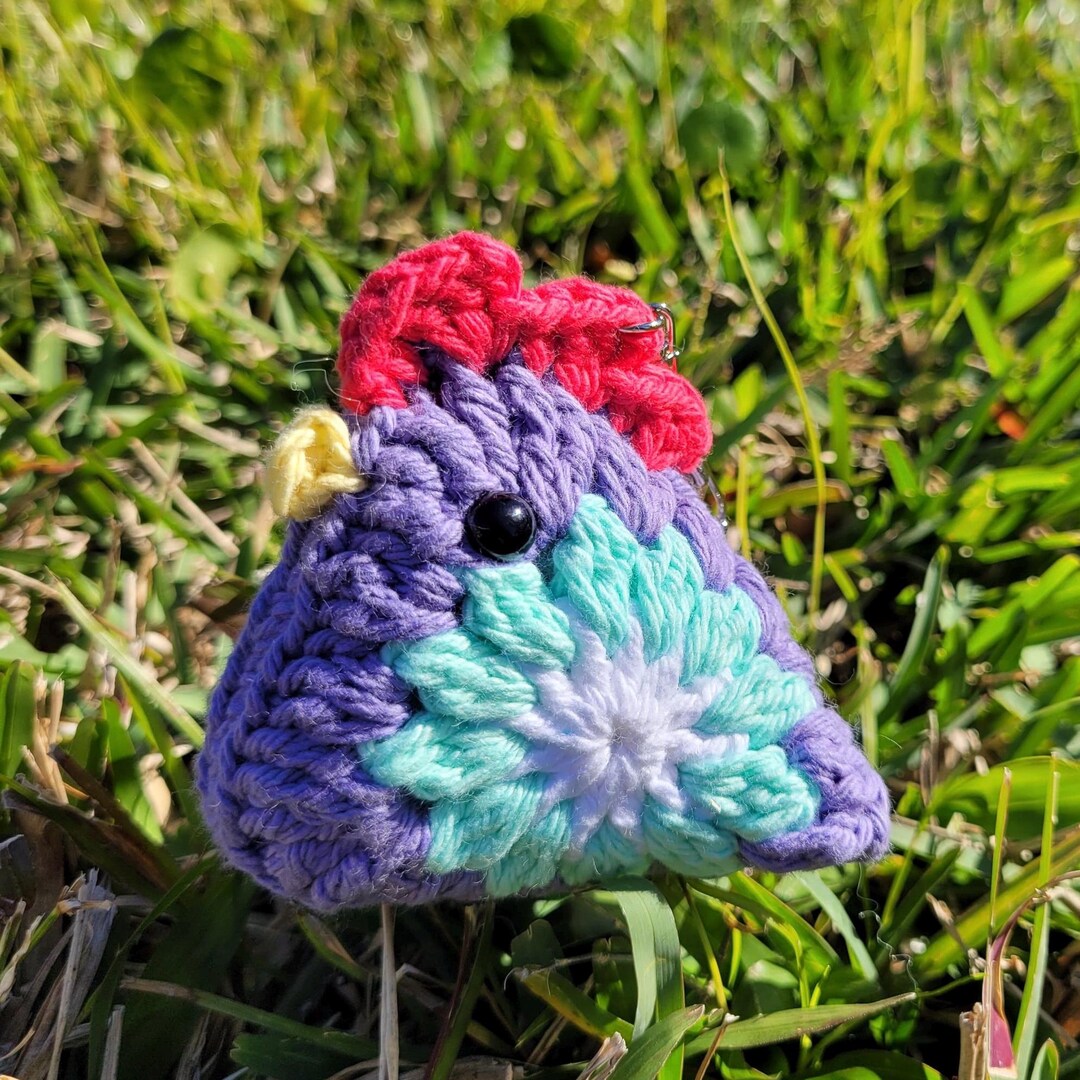 Crocheted Chicken Key Chain With Granny Squares in Purple and Green - Etsy
