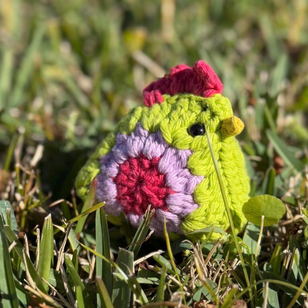 Crocheted Chicken Key Chain With Granny Squares in Green and Pink - Etsy