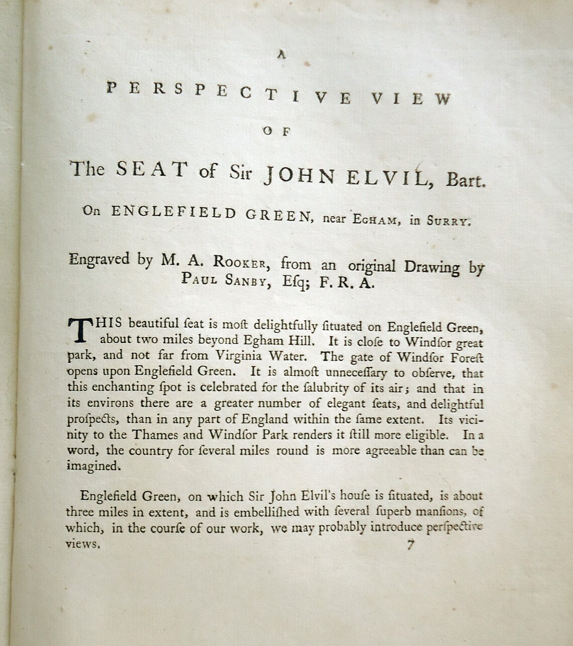 Englefield Green,1775 Sandby Rooker Copper-plate Engraving, Sir John ...