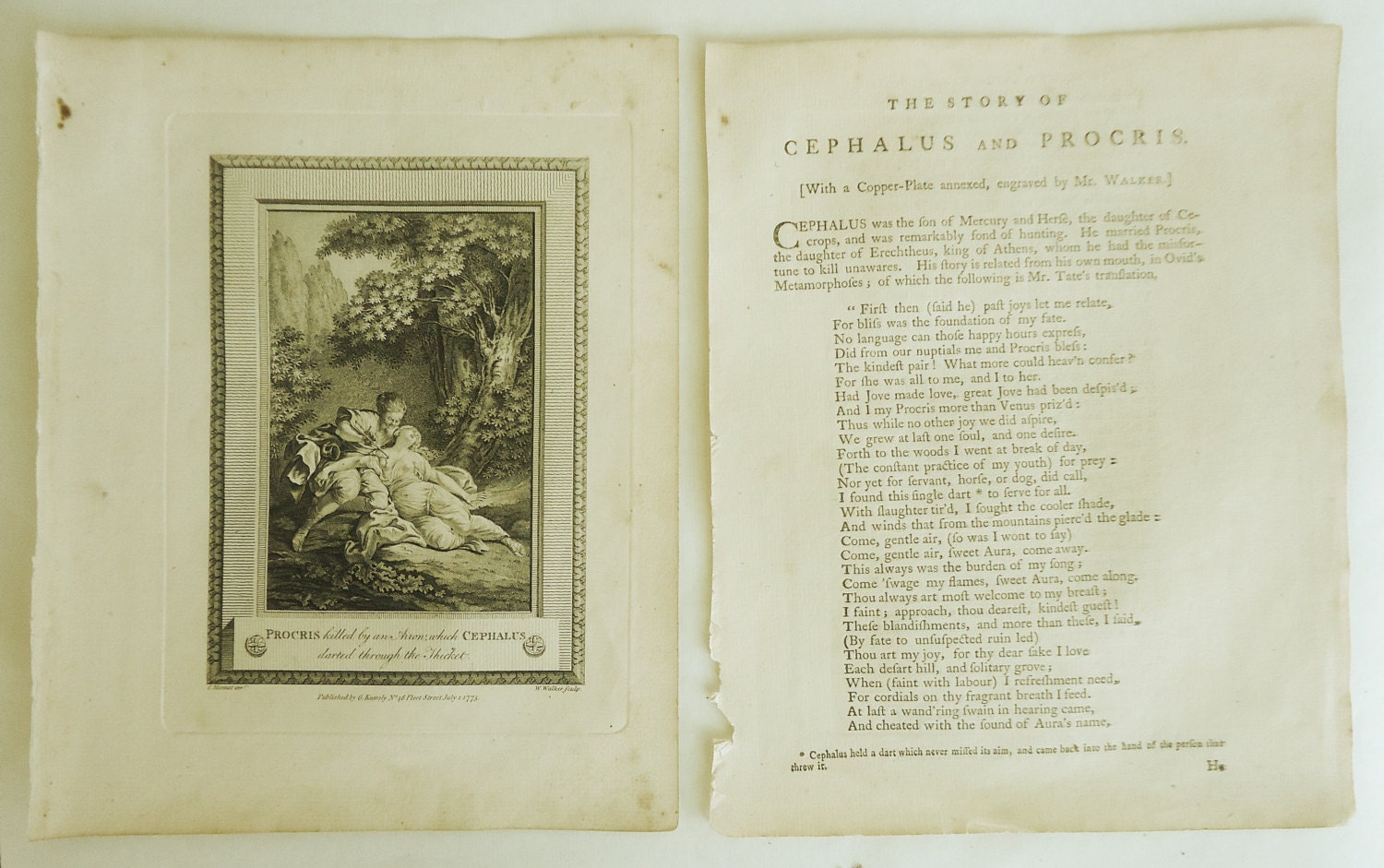 Procris and Cephalus, 1700s Monnet Walker Copper-plate Engraving ...