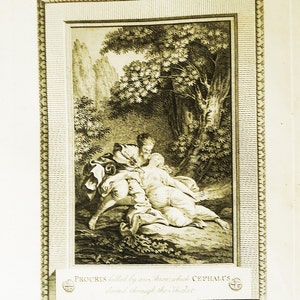 Procris and Cephalus, 1700s Monnet Walker Copper-plate Engraving ...