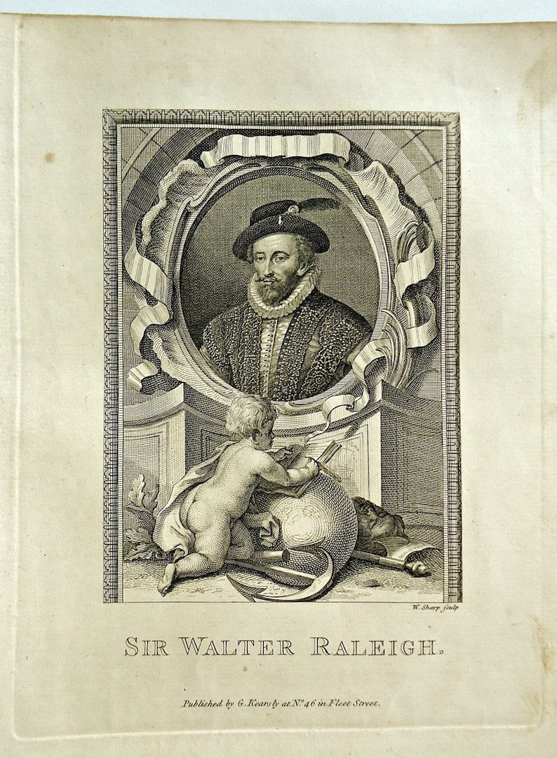 Sir Walter Raleigh Portrait, 1700s W. Sharp Copper-plate Engraving - Etsy