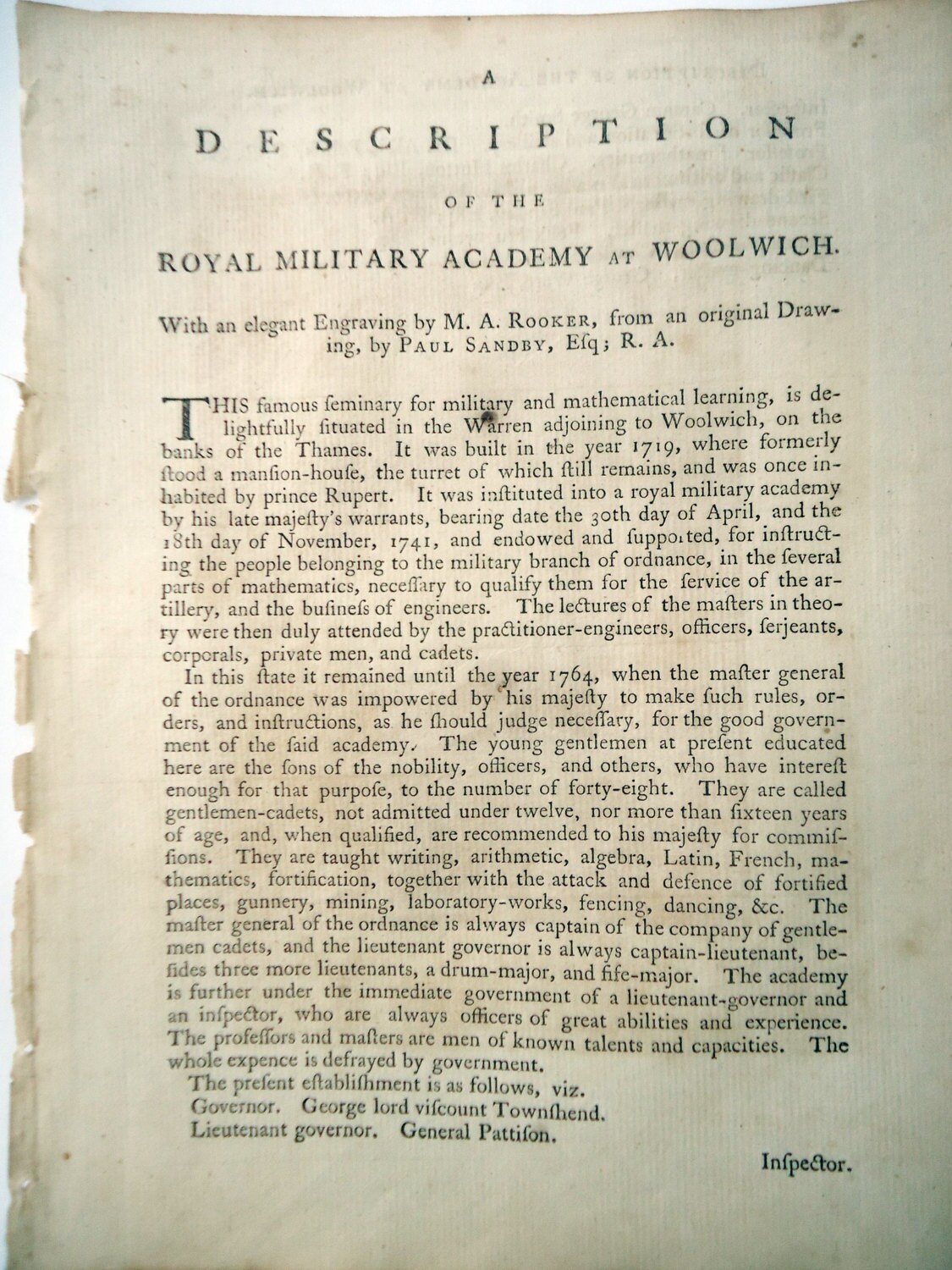 Woolwich Academy, 1775 Sandby Rooker Copper-plate Engraving, the Royal ...