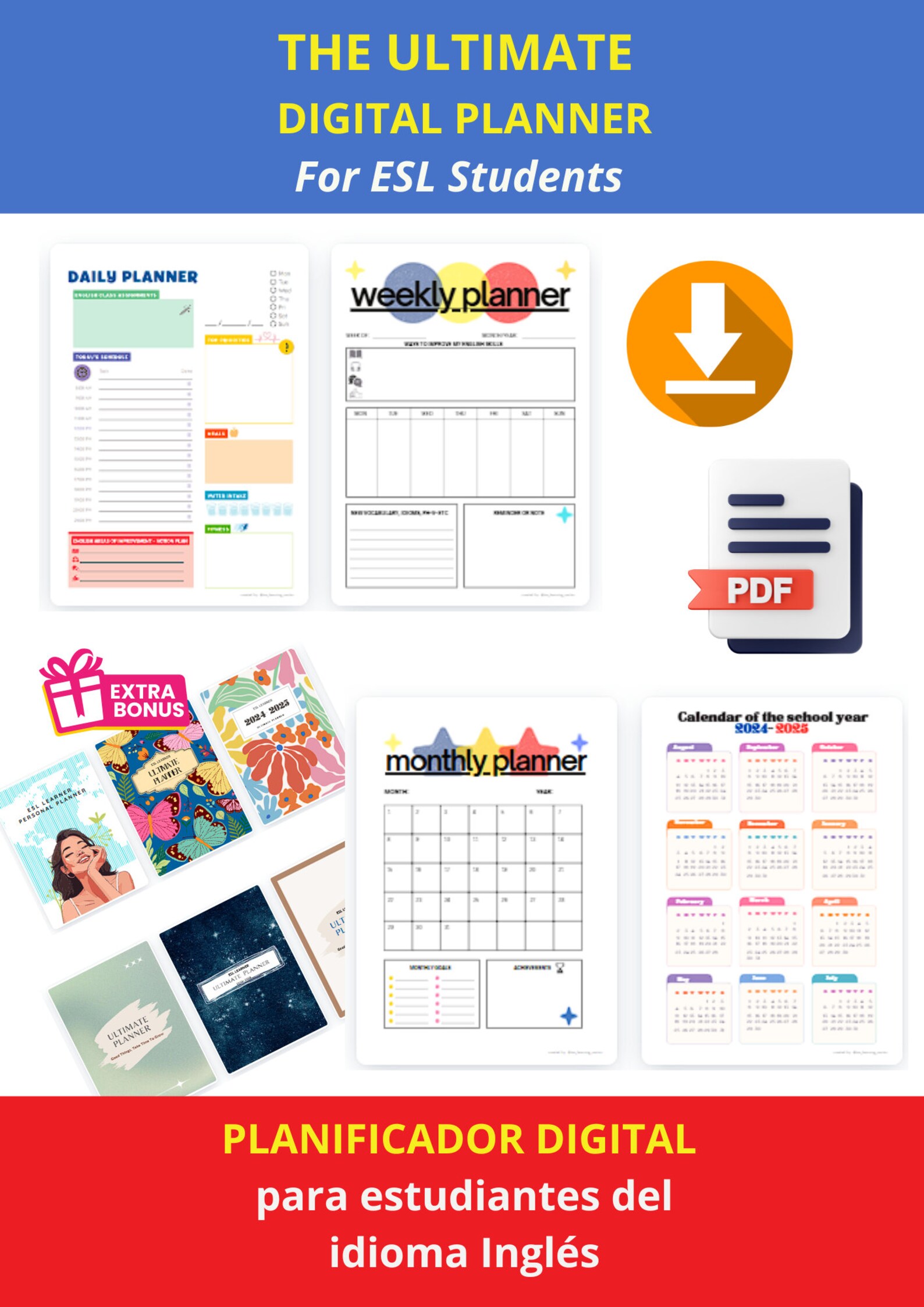 Digital planner, paneador escolar digital, digital, esl planner ...