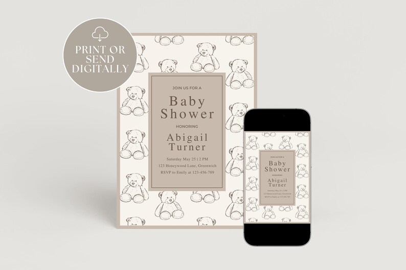 Vintage Teddy Bear Baby Shower Invitation Template | Neutral Baby ...