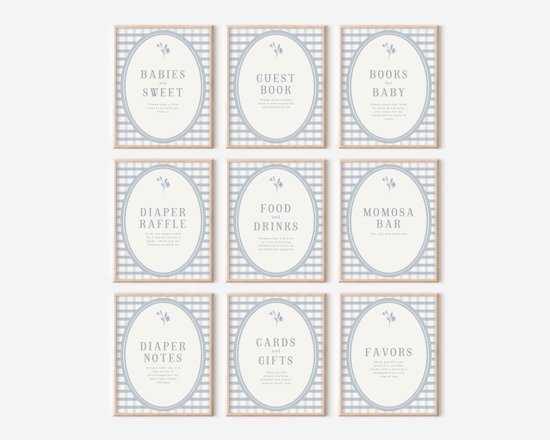 Blue Gingham Baby Shower Sign Bundle | Boy Shower Decor | Welcome Gift ...