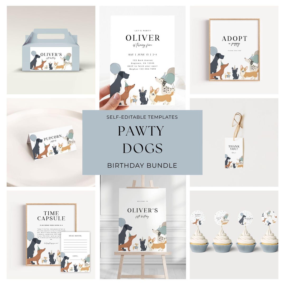 Editable Dog Birthday Party Bundle: Puppy Pawty Printables (instant ...
