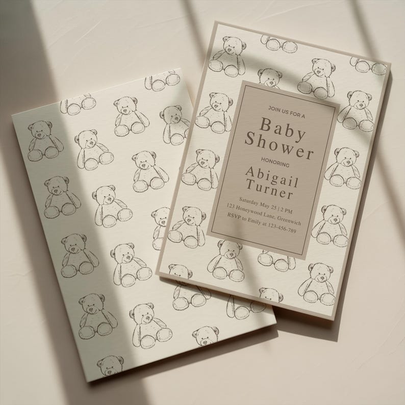 Vintage Teddy Bear Baby Shower Invitation Template | Neutral Baby ...