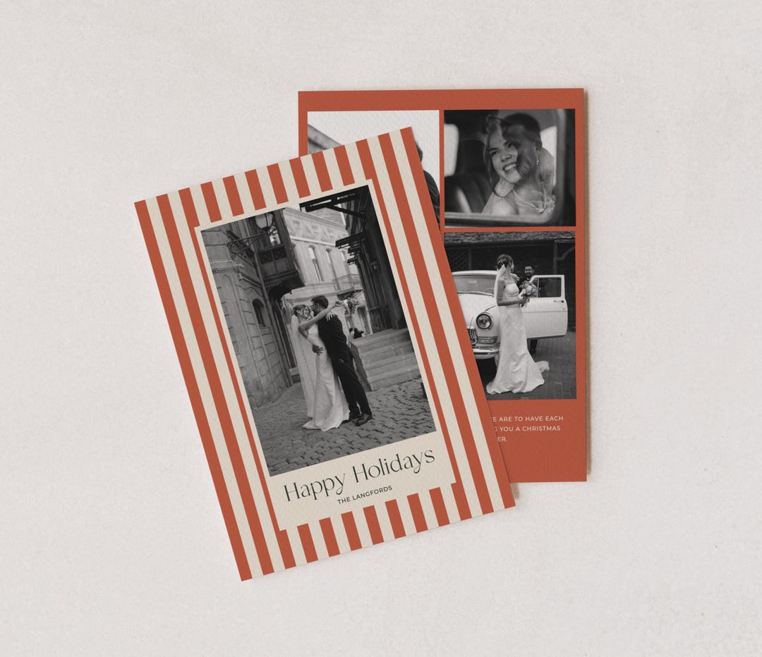 Editable Holiday Photo Card Template | Retro Stripe Christmas Card ...