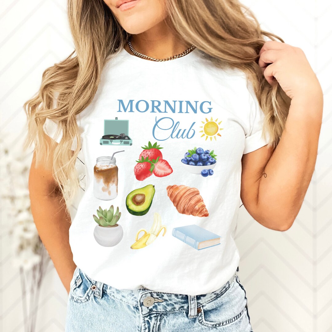 Morning Club Graphic Tee, Aesthetic Crewneck T-shirt, Sunday Morning ...