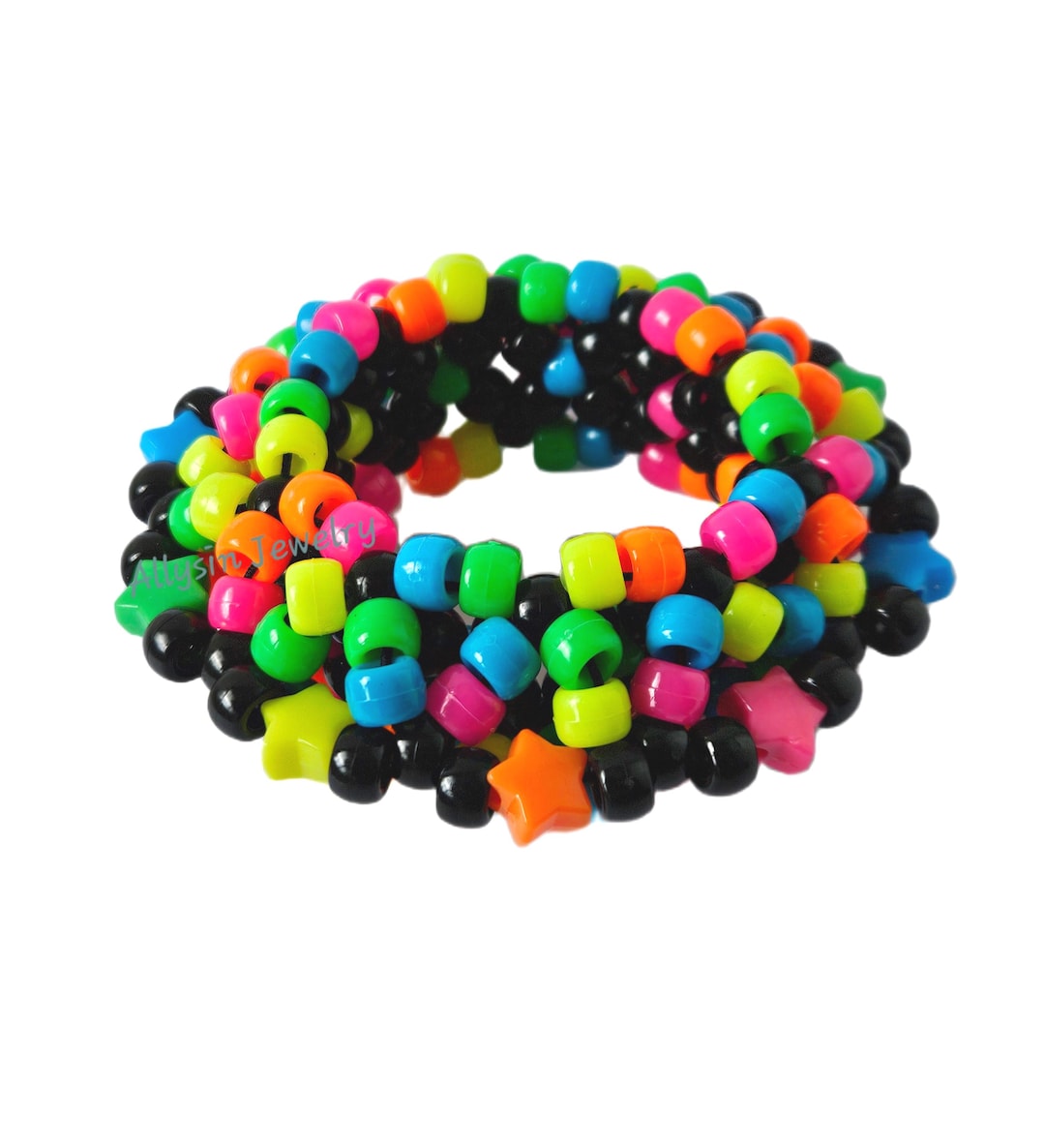 Black Rainbow Kandi Cuff, Stars, Neon 3D Disc Bracelet, Rave Plur - Etsy