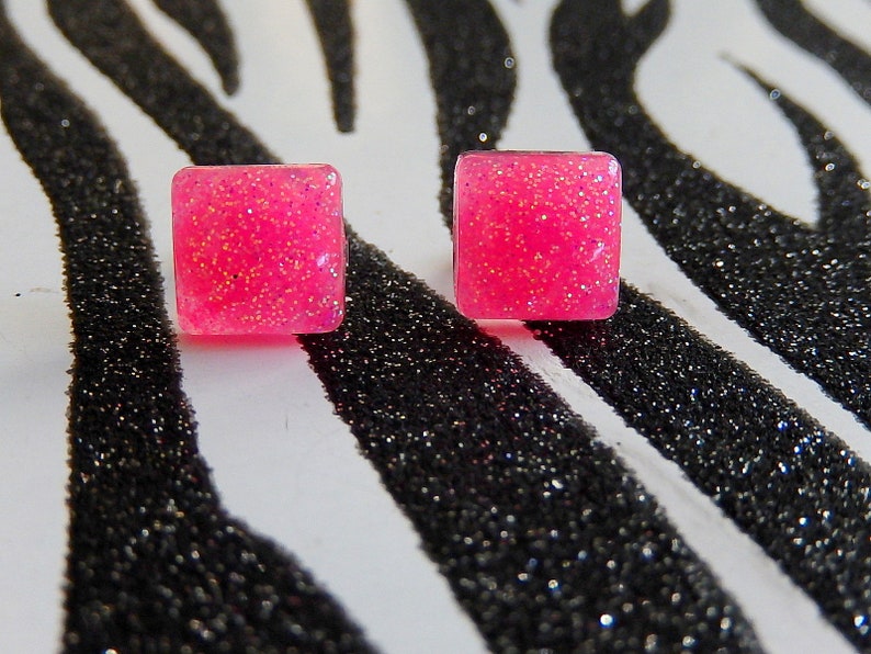Hot Pink Square Stud Earrings Neon Earrings UV Reactive Rave - Etsy
