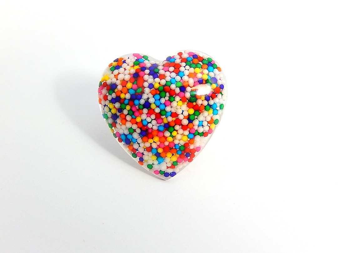 Large Sprinkle Heart Ring, Adjustable Rainbow Ring, Rave Jewelry - Etsy