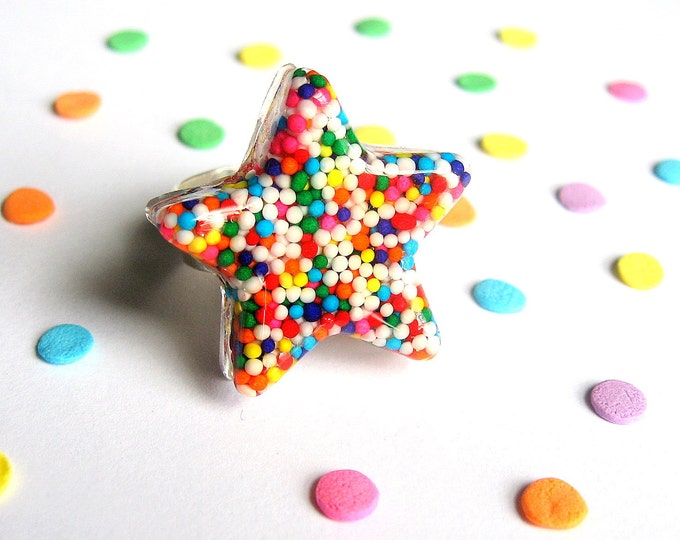 Sprinkles Resin Ring - Rainbow Star - Candy Jewelry - Kawaii Kitsch ...
