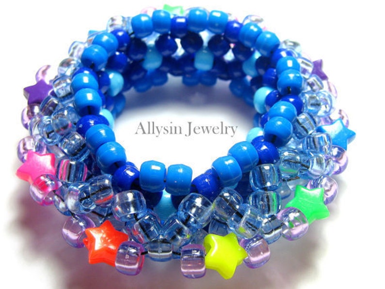 3D Kandi Cuff Blue Stars Disc Style Neon Rainbow Bracelet - Etsy