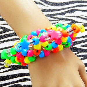 Neon Rainbow Kandi Cuff, Stars, 3D Disc Bracelet, Rave Plur Kandi - Etsy
