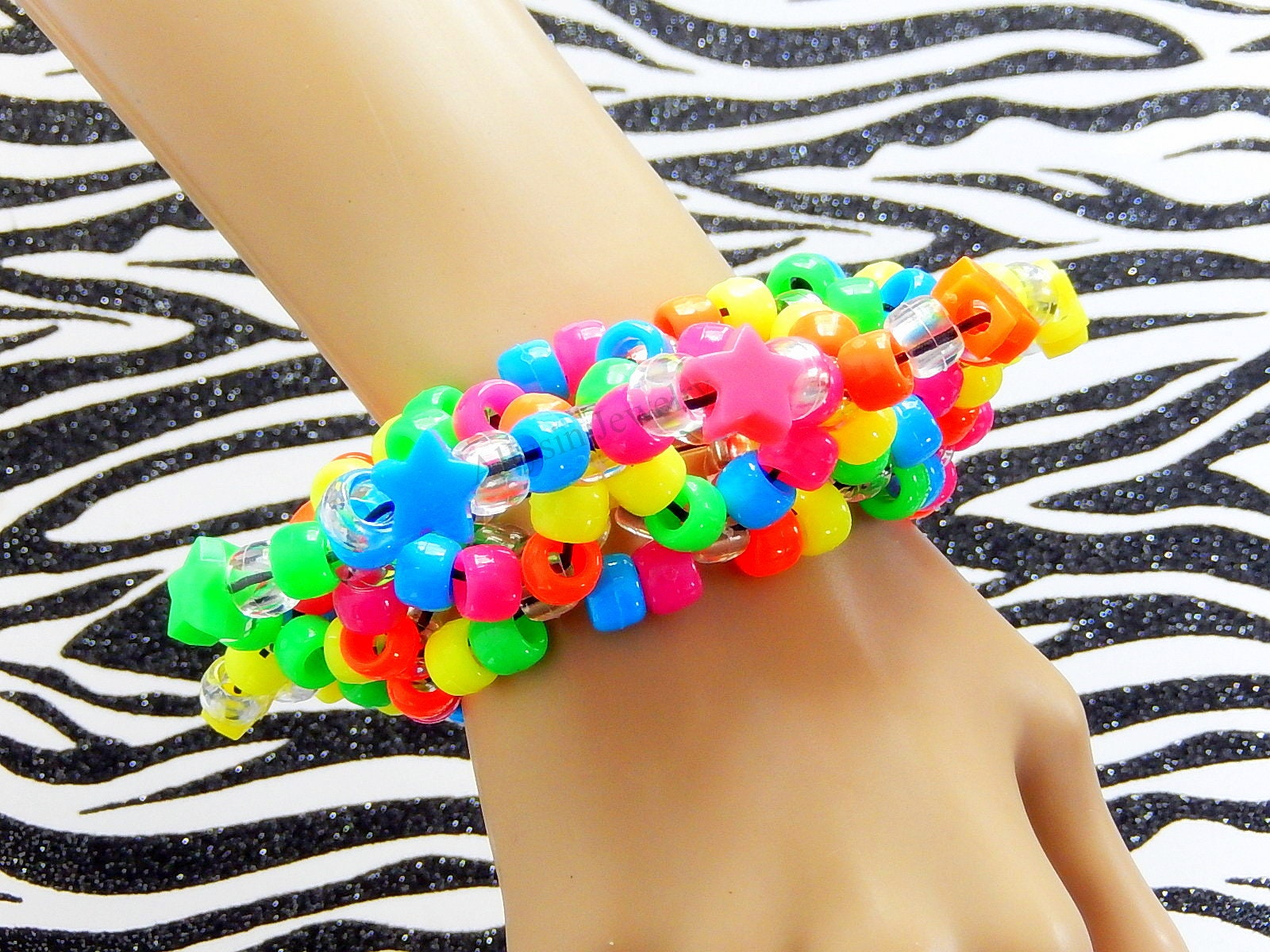 Neon Rainbow Kandi Cuff, Stars, 3D Disc Bracelet, Rave Plur Kandi - Etsy