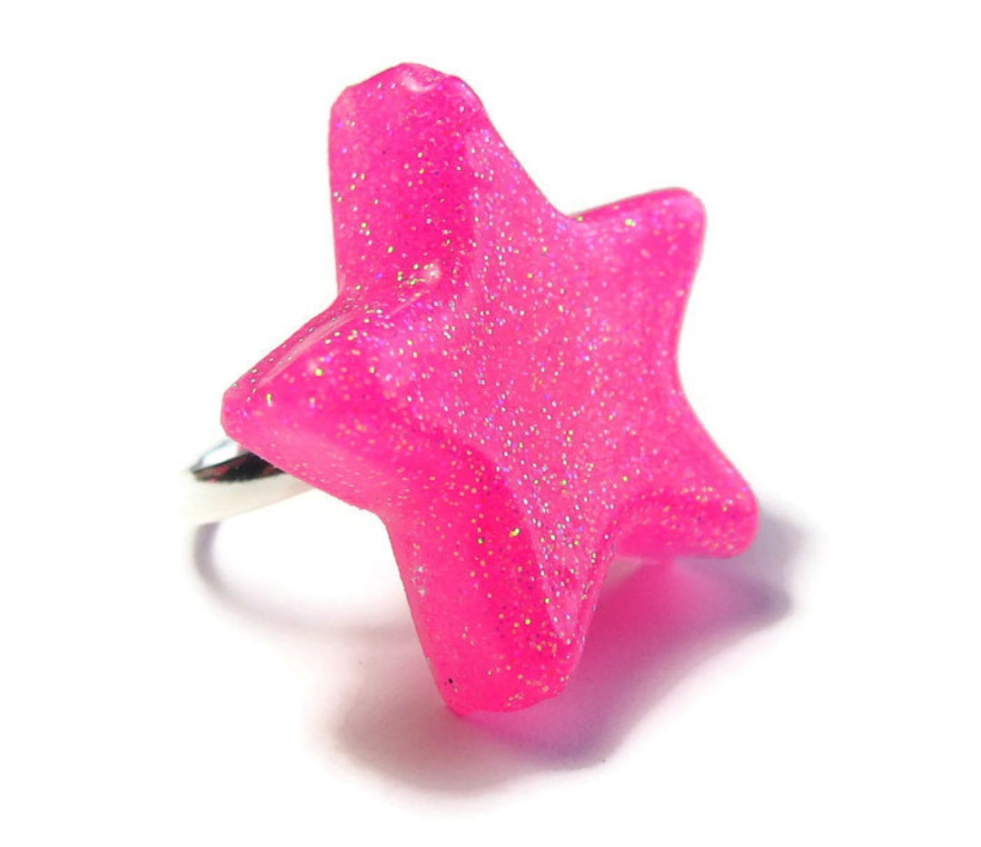 Pink Star Ring Neon Resin Glitter Ring UV Reactive Rave - Etsy