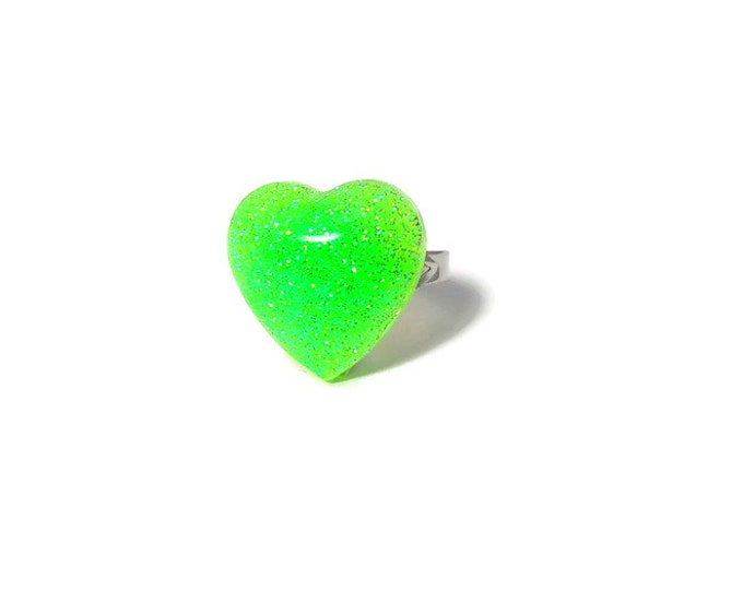 Neon Green Heart Ring, Resin Adjustable Jewelry - Etsy