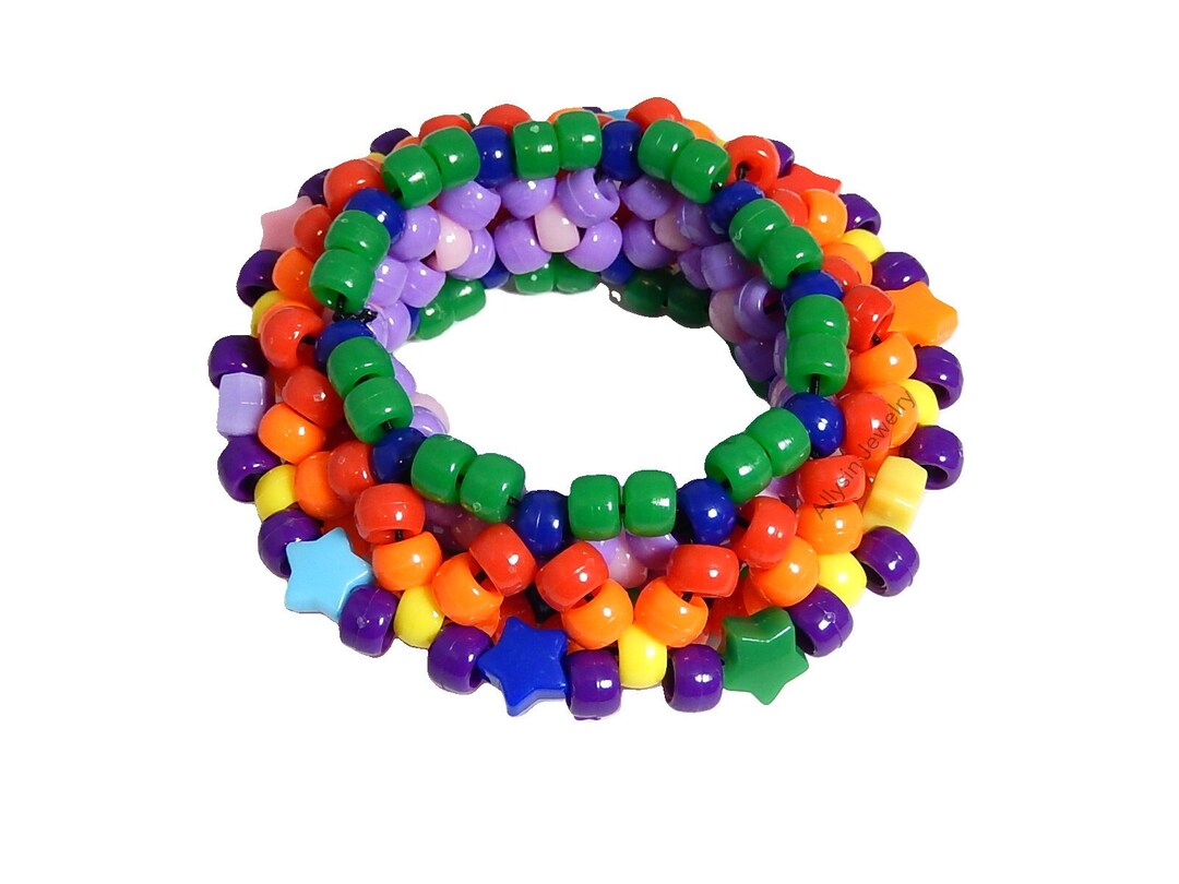 3D Rainbow Kandi Cuff, Disc Style, UFO Bracelet, Raver Plur Star ...
