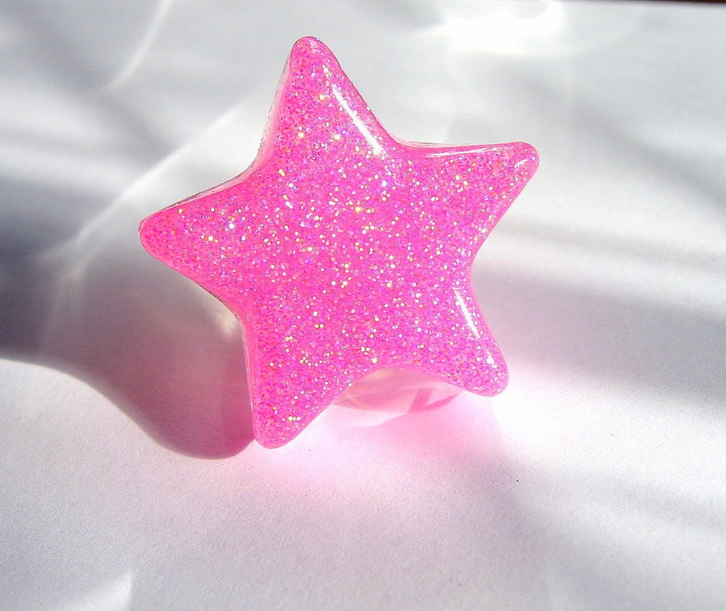 Pink Star Ring Neon Resin Glitter Ring UV Reactive Rave - Etsy
