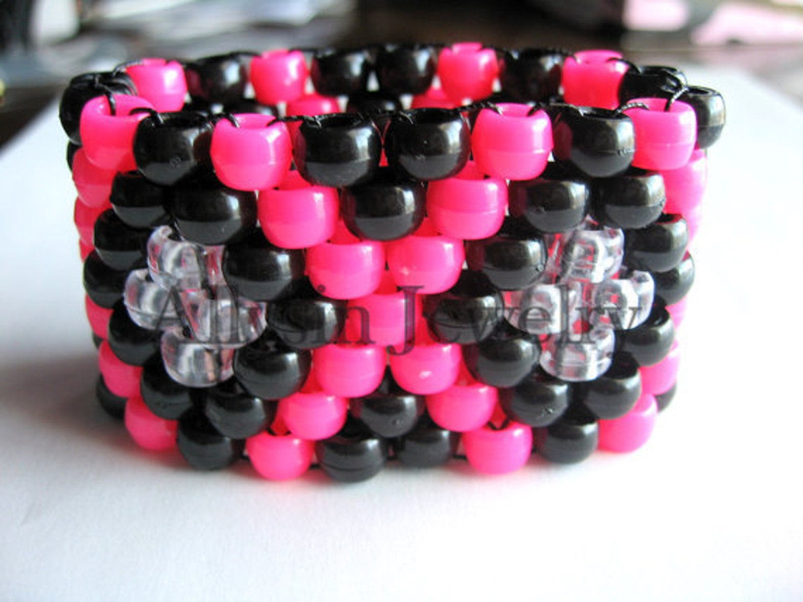 Kandi Cuff Hot Pink Black X Pattern Rave Plur - Etsy