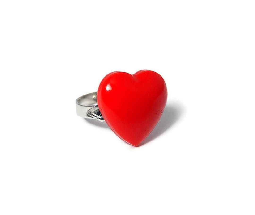Red Heart Ring, Resin Adjustable Jewelry - Etsy