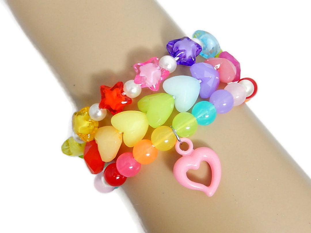 Beaded Rainbow Bracelets Kidcore Kandi Colorful Singles Set - Etsy