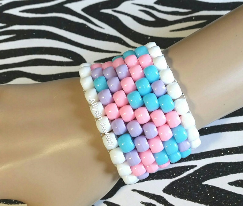 Cotton Candy Kandi Cuff Pastel Bracelet Pink Zigzag Raver - Etsy
