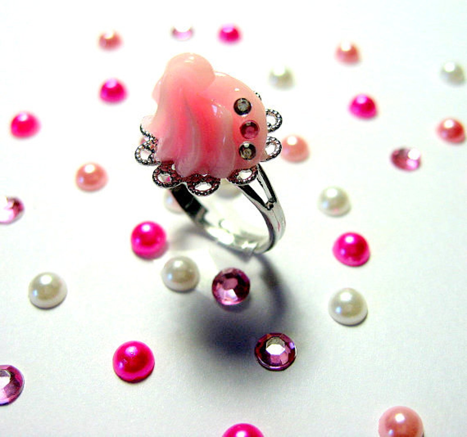 Whipped Cream Ring Pastel Pink Gunmetal Ring Fairy Kei | Etsy