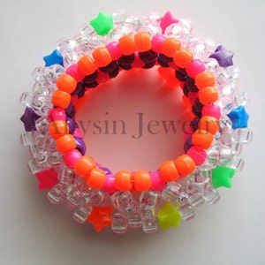 3D Star Kandi Cuff, Neon Rainbow Bracelet, Disc Style, Rave Plur Kandi ...