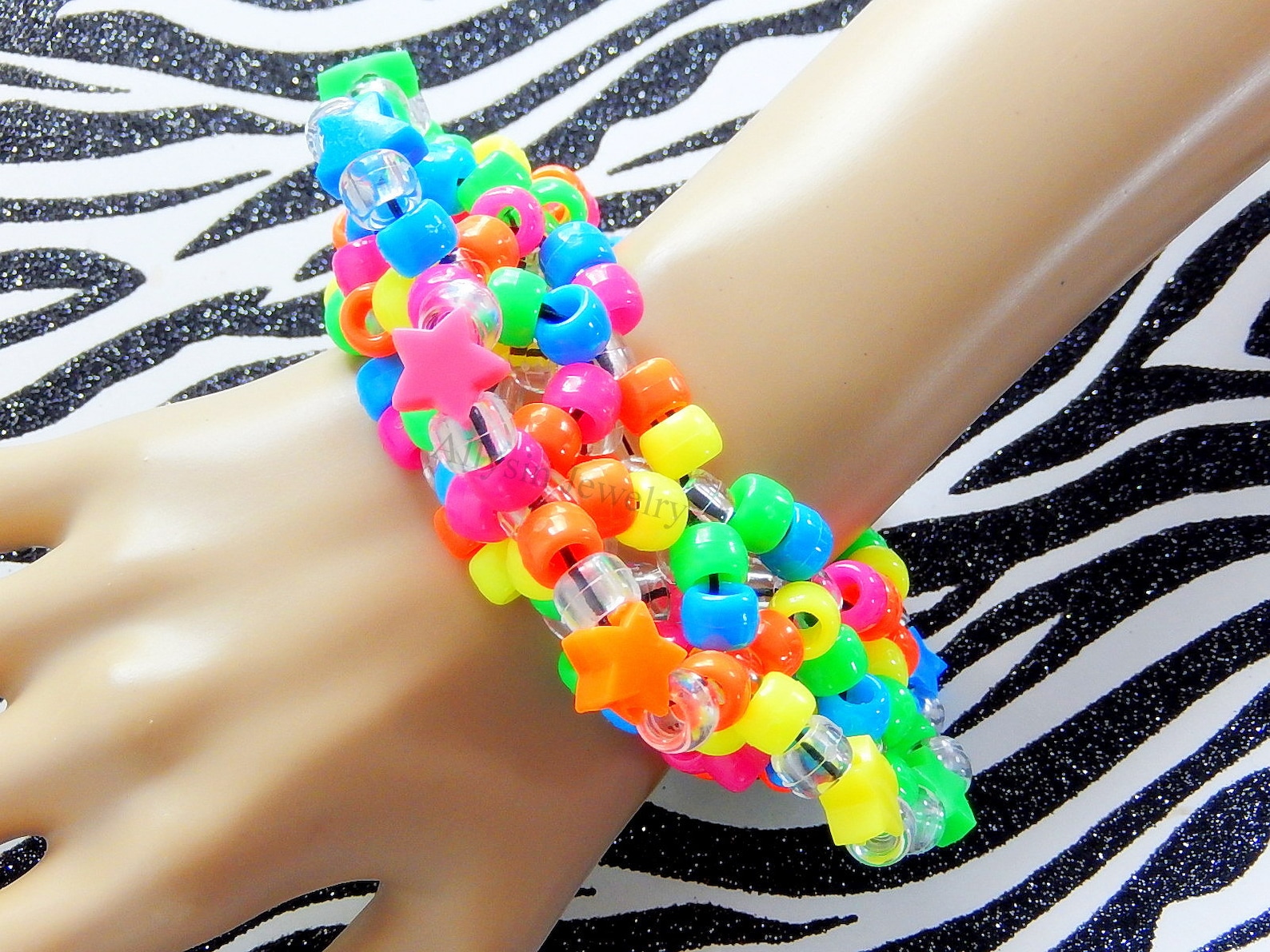 Neon Rainbow Kandi Cuff, Stars, 3D Disc Bracelet, Rave Plur Kandi - Etsy