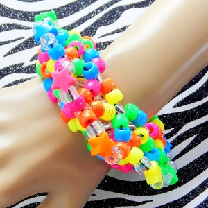 Neon Rainbow Kandi Cuff, Stars, 3D Disc Bracelet, Rave Plur Kandi - Etsy