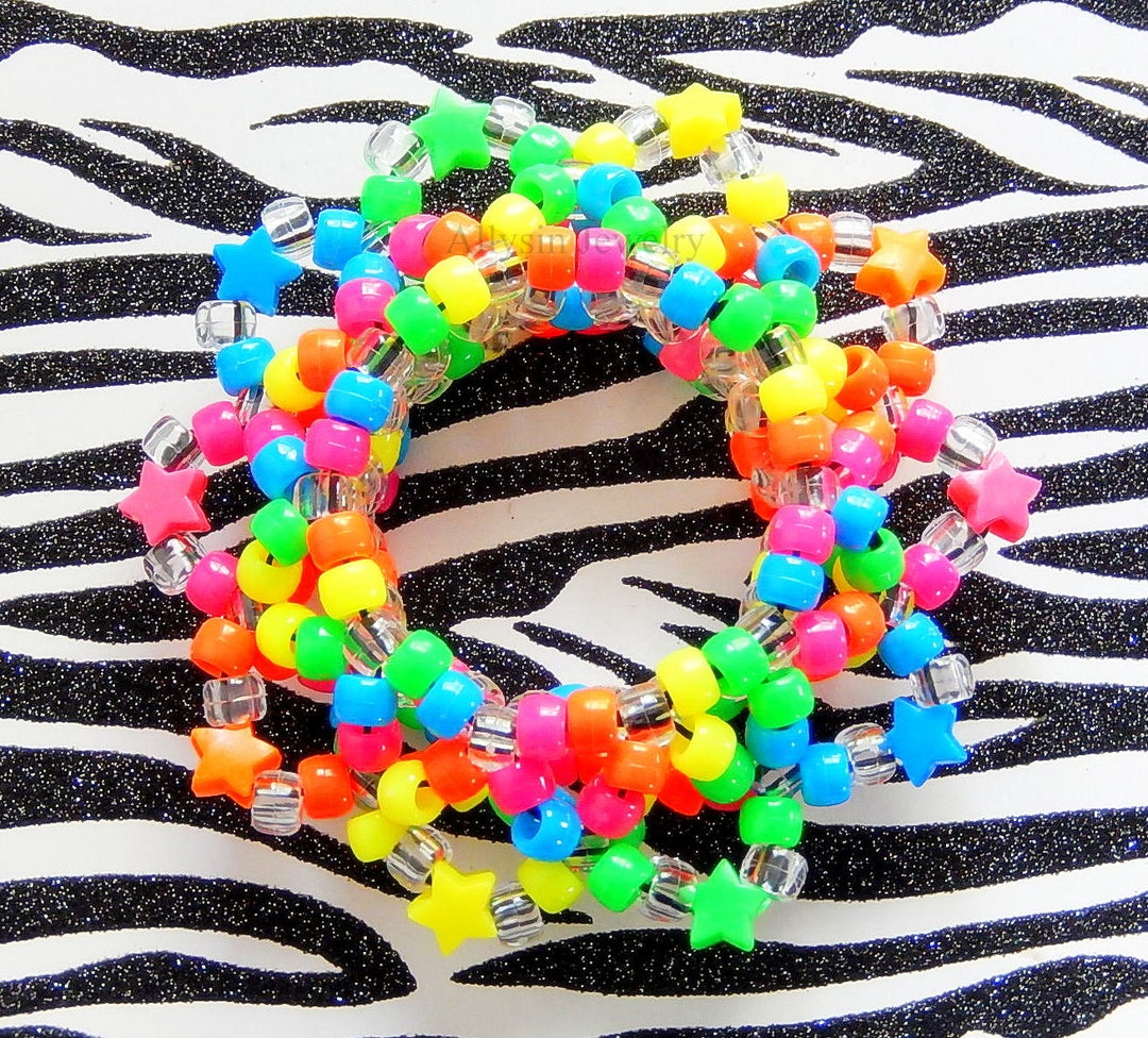 Neon Rainbow Kandi Cuff, Stars, 3D Disc Bracelet, Rave Plur Kandi - Etsy