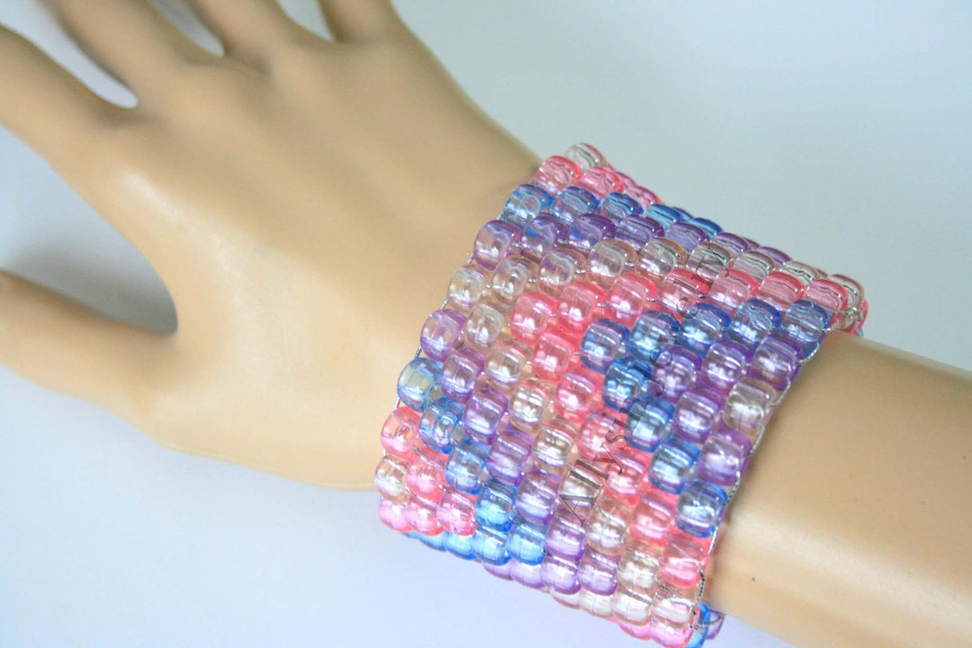Transparent Pastel Kandi Cuff, Crystal Kandi Bracelet, Fairy Kei Raver ...