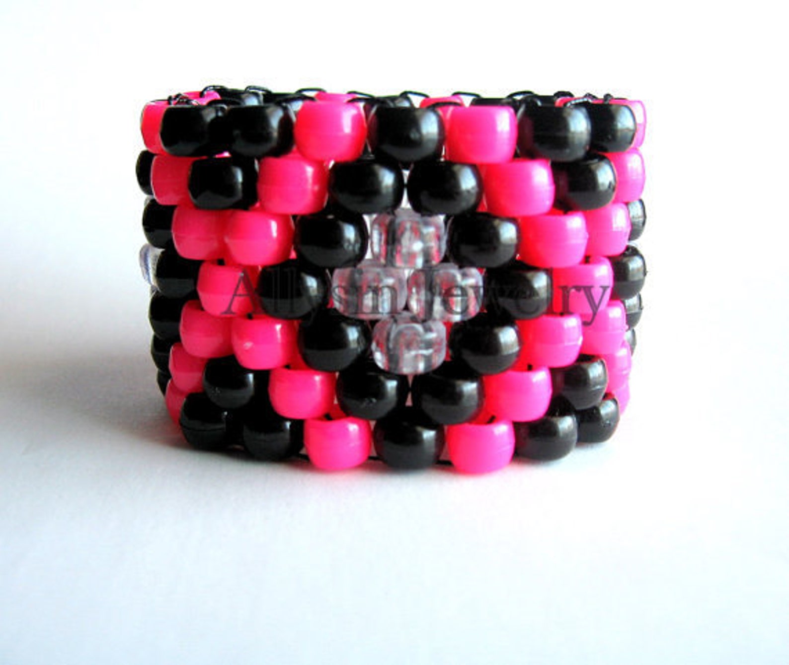 Kandi Cuff Hot Pink Black X Pattern Rave Plur - Etsy