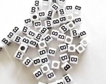 100 White With Silver Letter Cube Beads Silver Alphabet Cube - Etsy