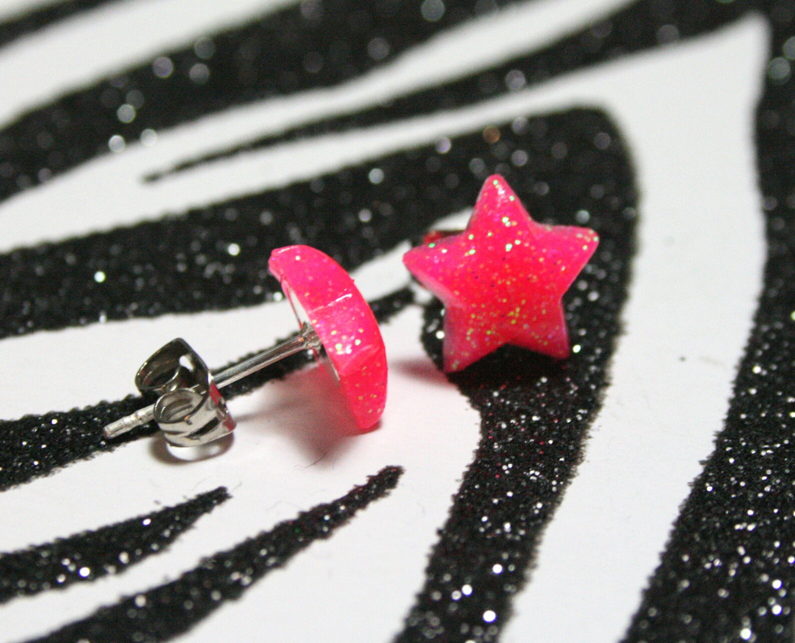 Pink Star Earrings Hot Pink Stars Neon Stud Earrings Rave - Etsy