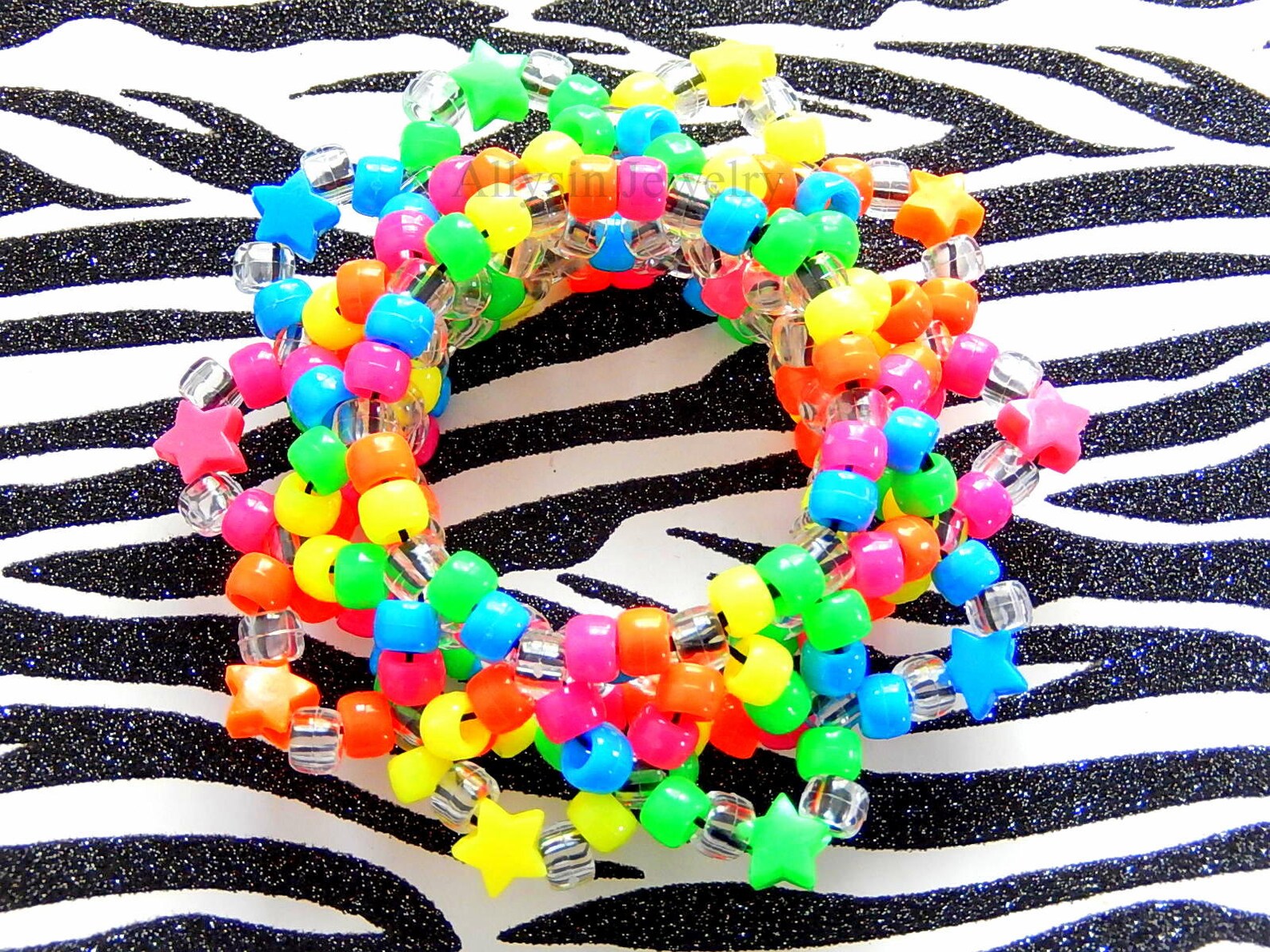 Neon Rainbow Kandi Cuff, Stars, 3D Disc Bracelet, Rave Plur Kandi - Etsy