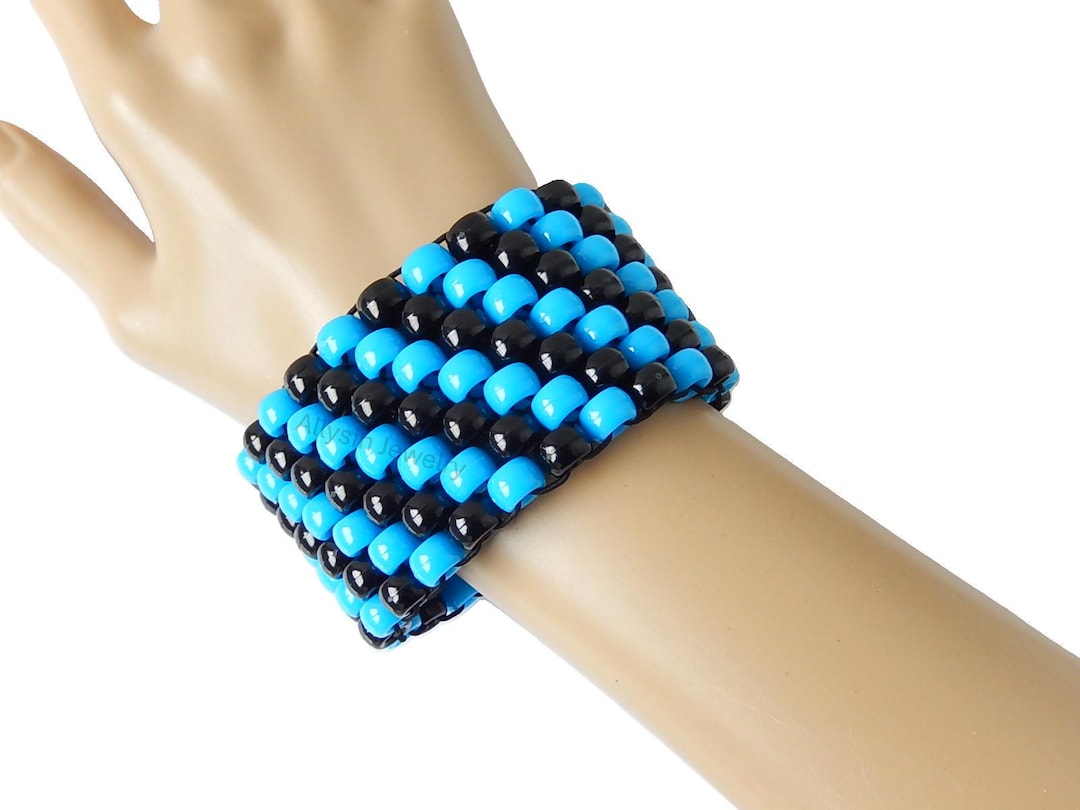 Black, Blue Kandi Cuff, Diagonal Rave, Plur Bracelet, Kandi Kid - Etsy