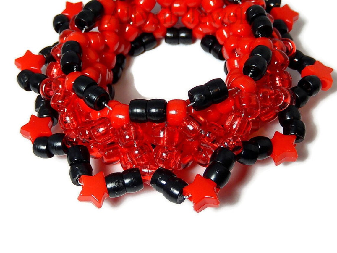 3D Red Kandi Cuff Stars Disc Bracelet Rave Plur Kandi - Etsy