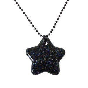 Black Star Necklace, Glitter Resin Pendant - Etsy