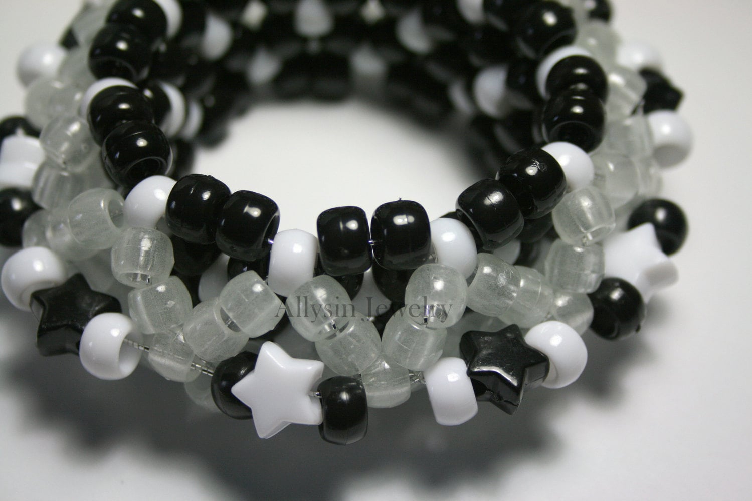Black, White Star Kandi Cuff, Glow in the Dark 3D Disc Cuff, Rave Plur ...