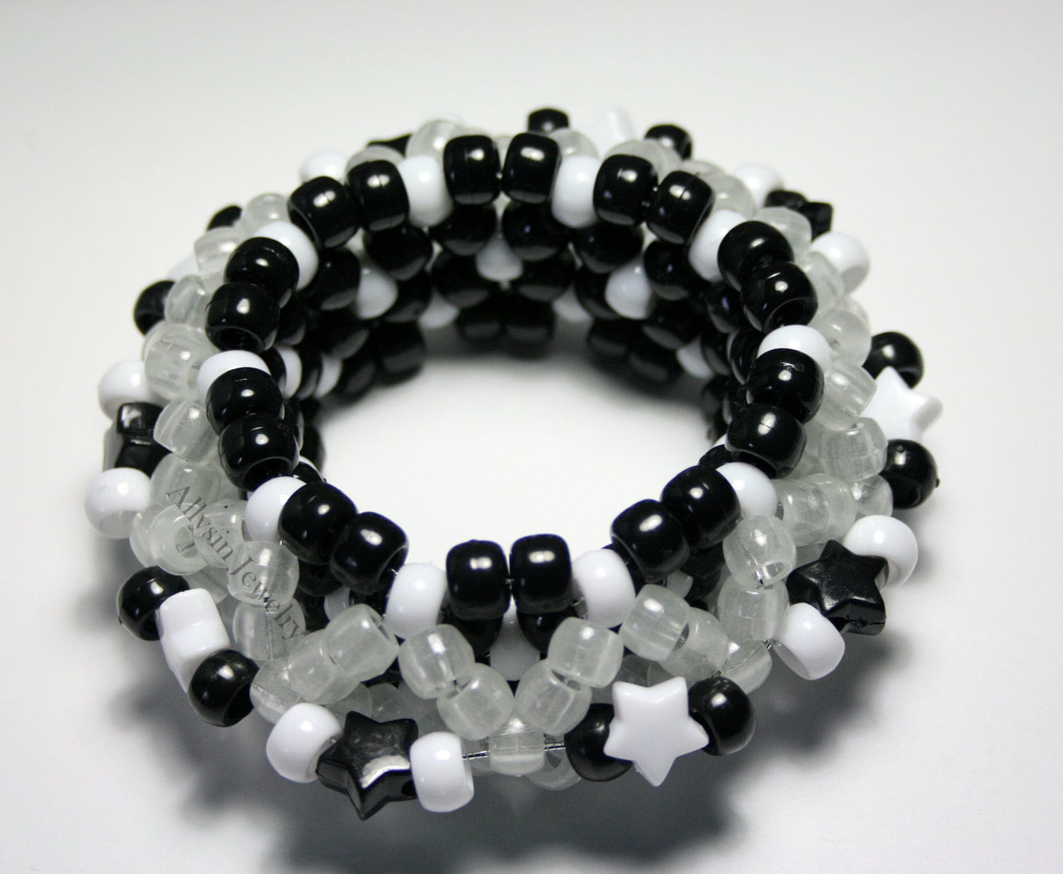 Black, White Star Kandi Cuff, Glow in the Dark 3D Disc Cuff, Rave Plur ...