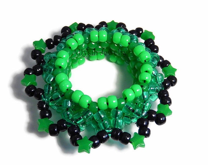 Green 3D Kandi Cuff, Stars, Disc Style, Neon Bracelet, Rave Plur Kandi ...
